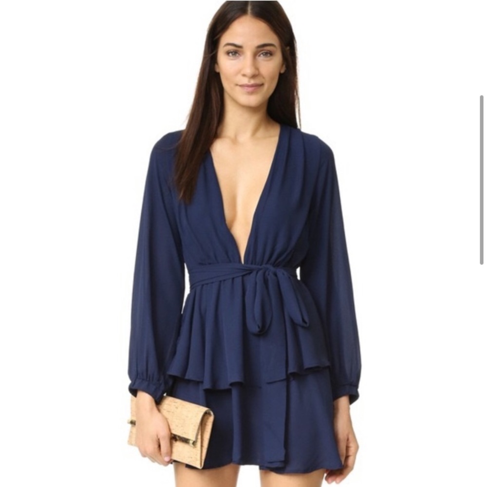 Lioness Revolve Satin Navy Amalfi Dress - Gem